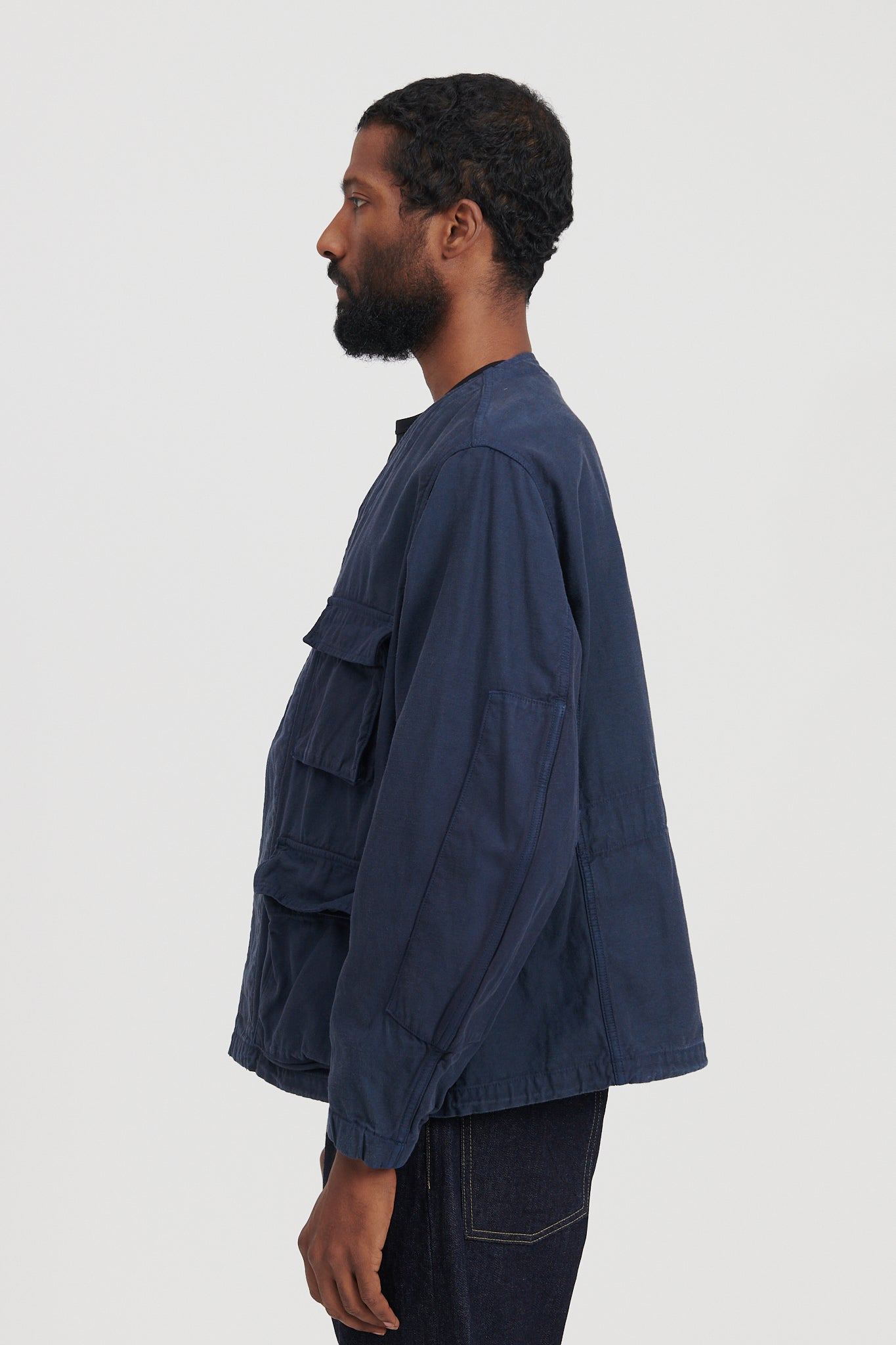 Sage de Cret Back Satin Collarless BDU Type Jacket - Navy | Garmentory