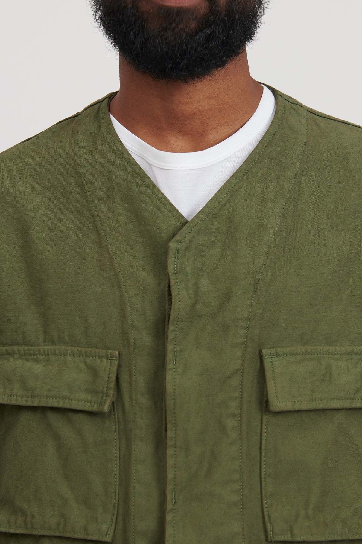 Sage de Cret Back Satin Collarless BDU Type Jacket - Olive | Garmentory