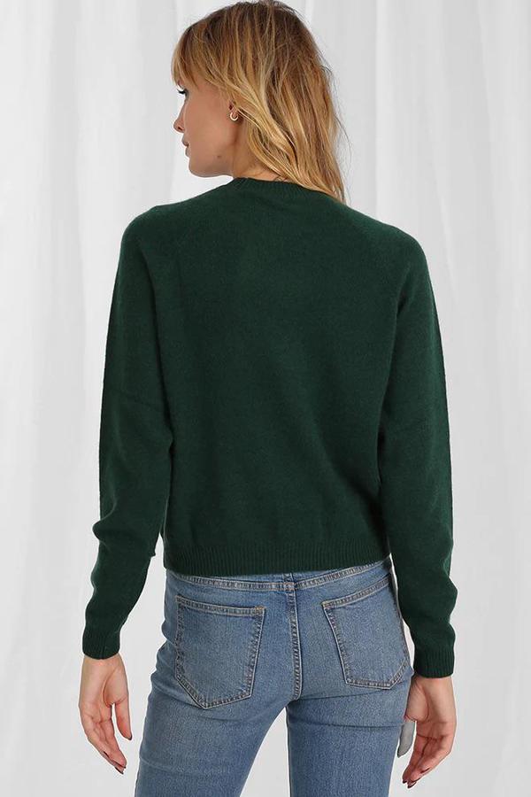 Minnie Rose Cashmere LS Shrunken Crew - Pine | Garmentory
