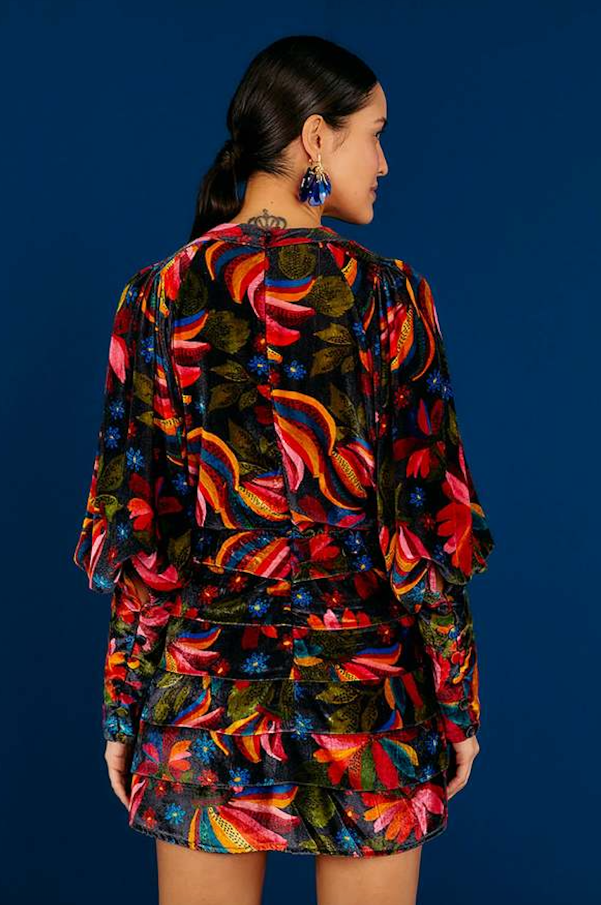 Farm Rio Sky Velvet Dress - Black Banana | Garmentory