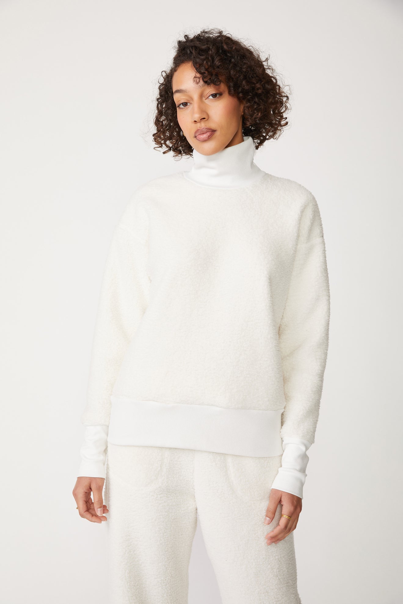 Stateside Double Faced Sherpa Mock Neck - Cream | Garmentory