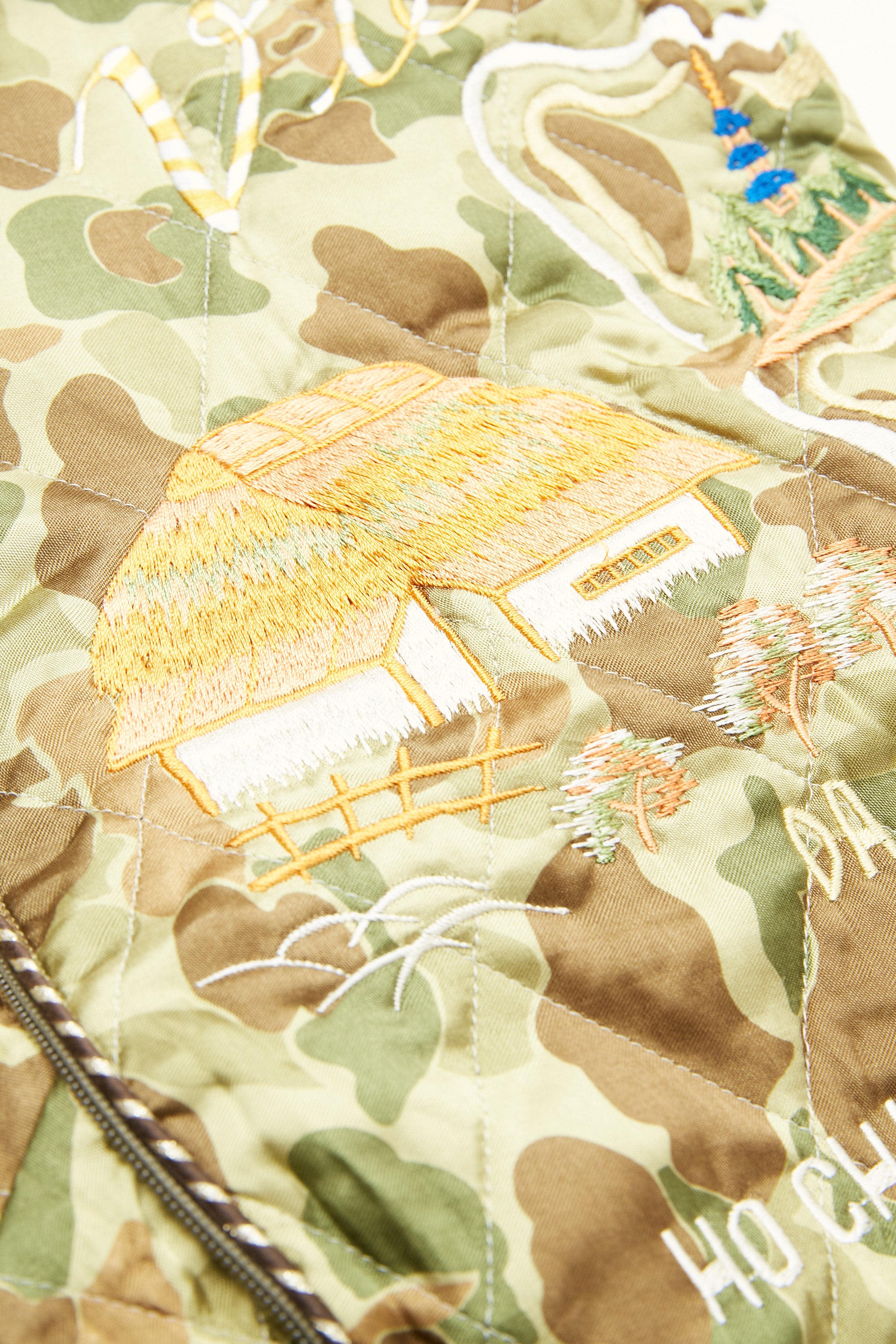 Kapital Rayon Satin Quilting Camo Sham Bomber Jacket - Khaki | Garmentory