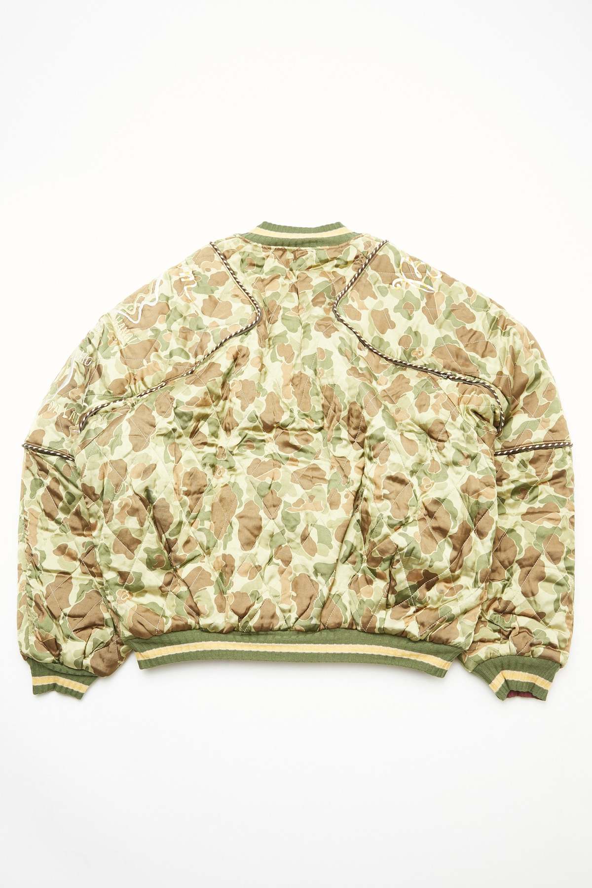 Kapital Rayon Satin Quilting Camo Sham Bomber Jacket - Khaki | Garmentory