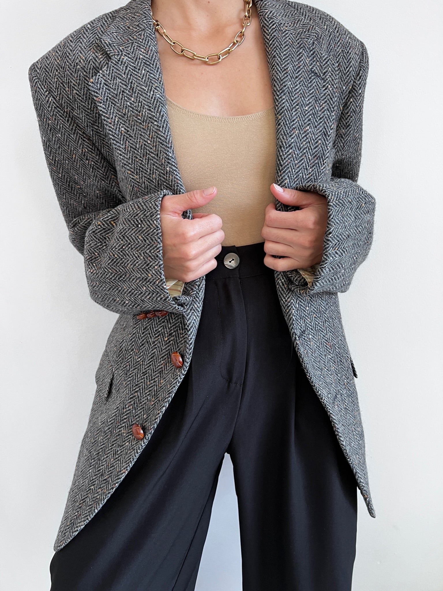Vintage Herringbone Tweed Blazer - Smoke | Garmentory
