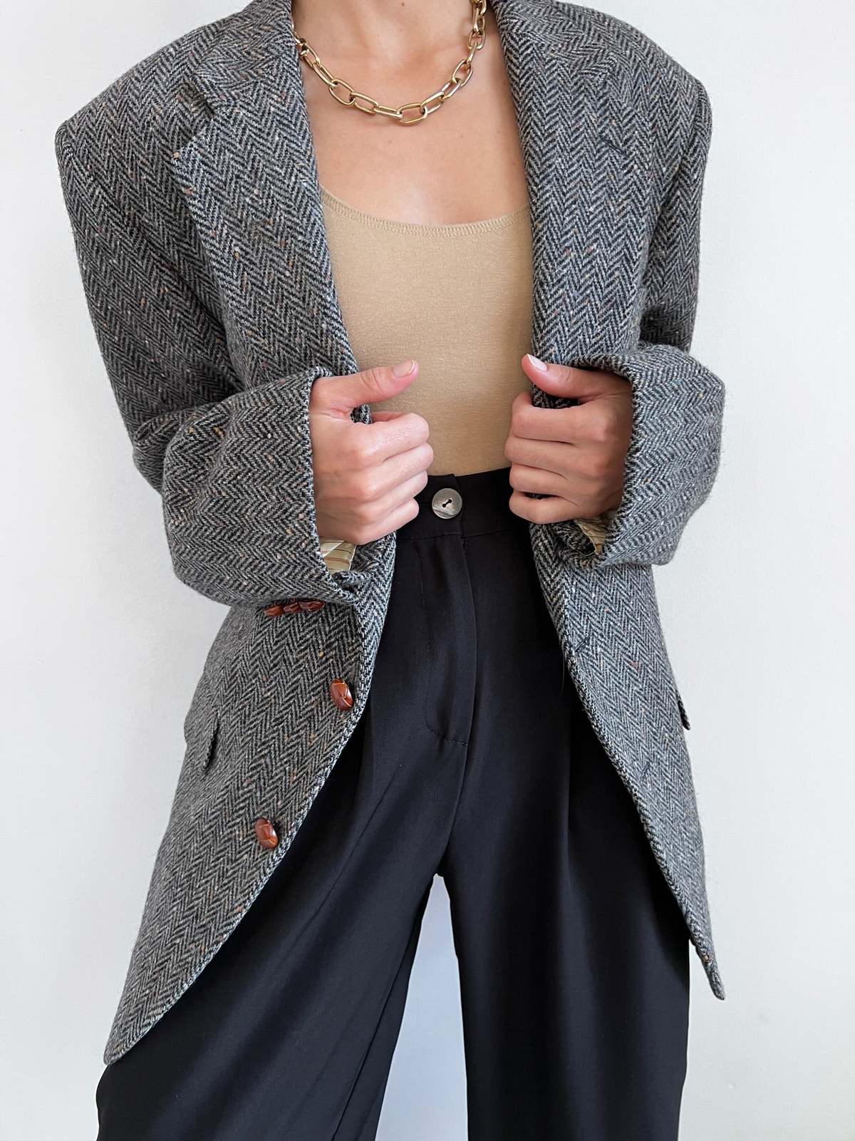 Vintage Herringbone Tweed Blazer - Smoke | Garmentory