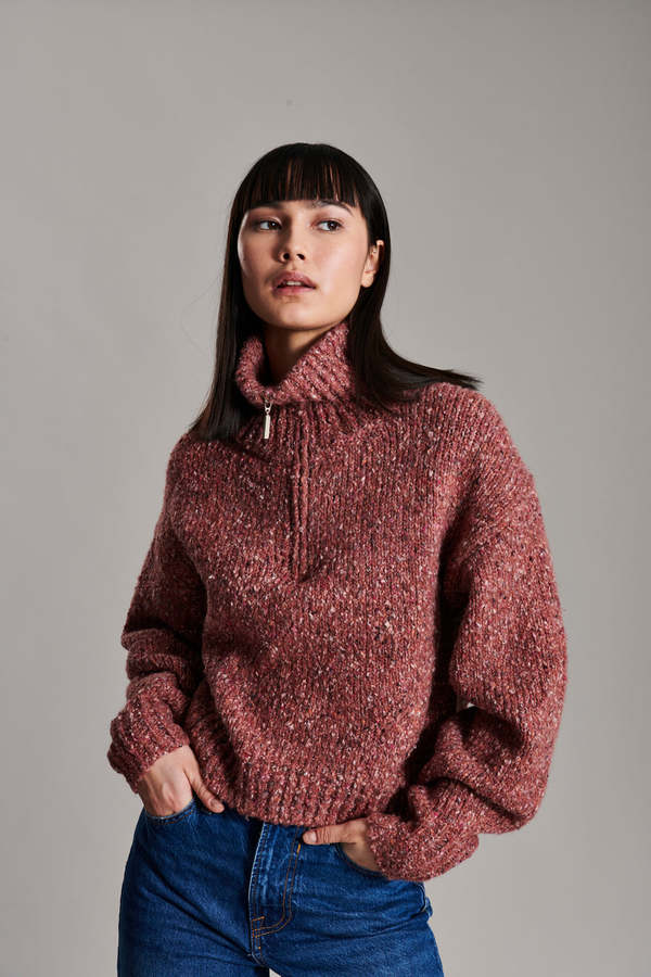 Line Sawyer Quarter Zip Turtleneck Sweater - Flame | Garmentory