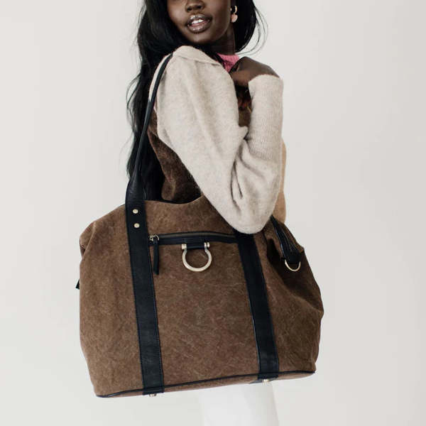 Sapahn So Honey Weekender Bag - Brown Canvas/Black Leather | Garmentory