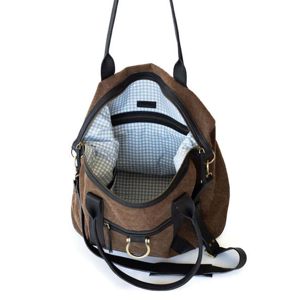 Sapahn So Honey Weekender Bag - Brown Canvas/Black Leather | Garmentory