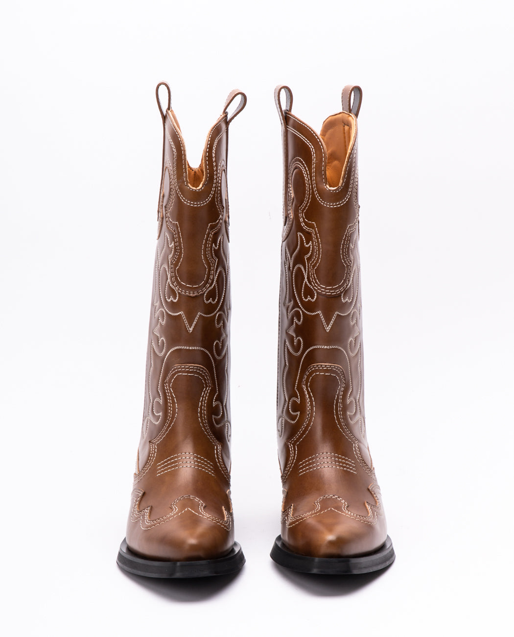 Ganni Mid Shaft Embroidered Western Boots - TIGERS EYE | Garmentory