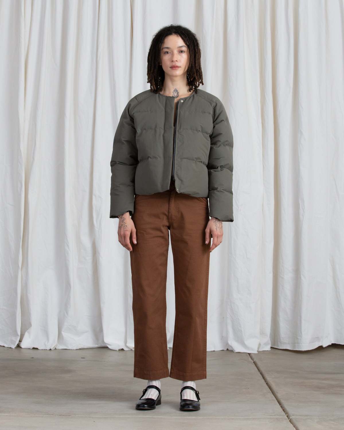 Ali Golden GROSGRAIN PUFFER JACKET - MUTED OLIVE | Garmentory