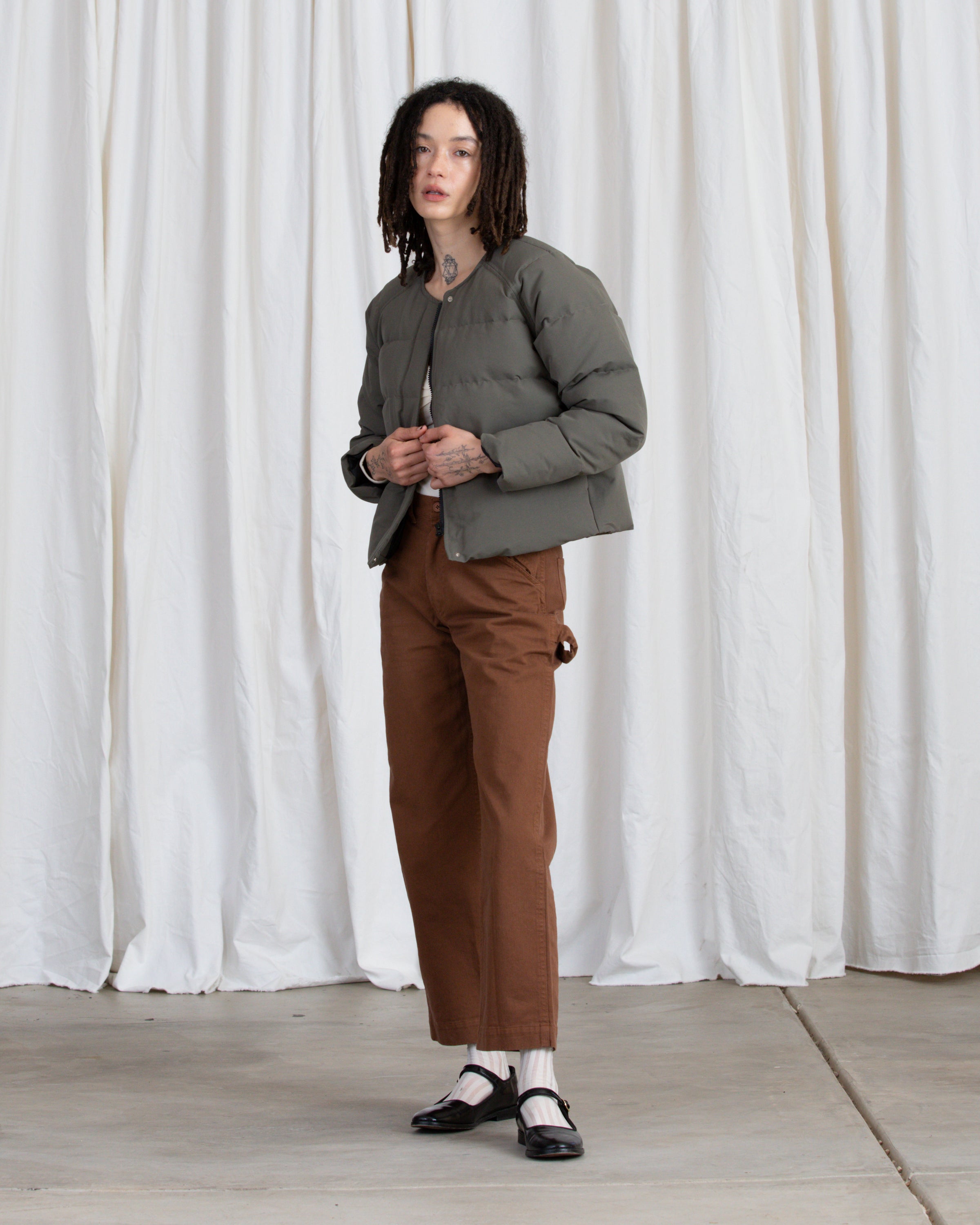 Ali Golden GROSGRAIN PUFFER JACKET - MUTED OLIVE | Garmentory