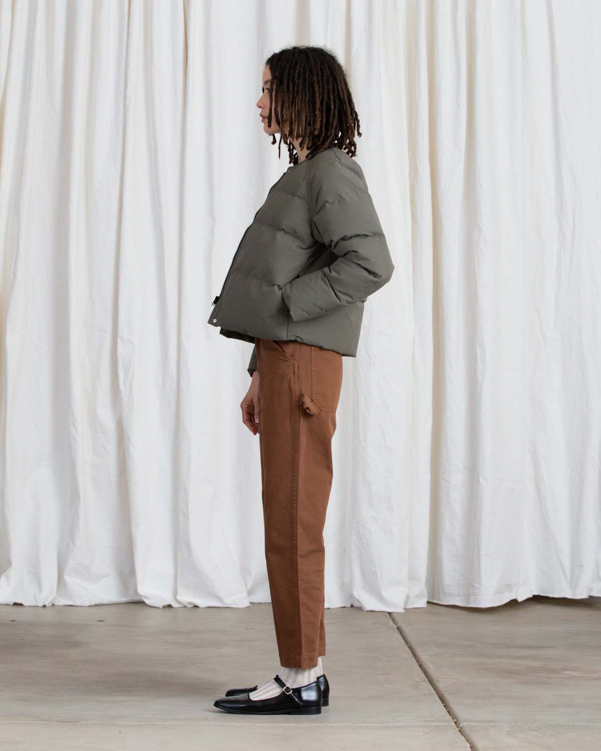 Ali Golden GROSGRAIN PUFFER JACKET - MUTED OLIVE | Garmentory