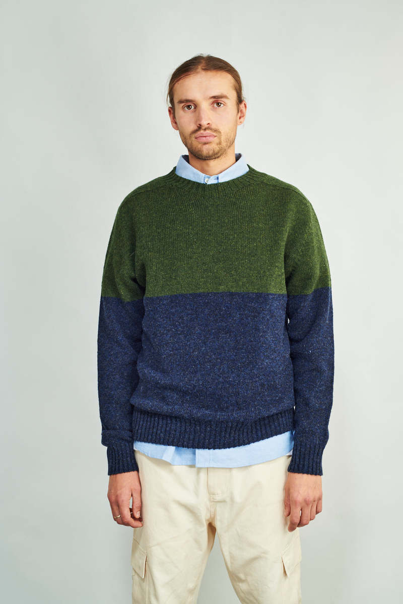Country of Origin Pure New Wool Seamless Half Crew Green Navy Garmentory