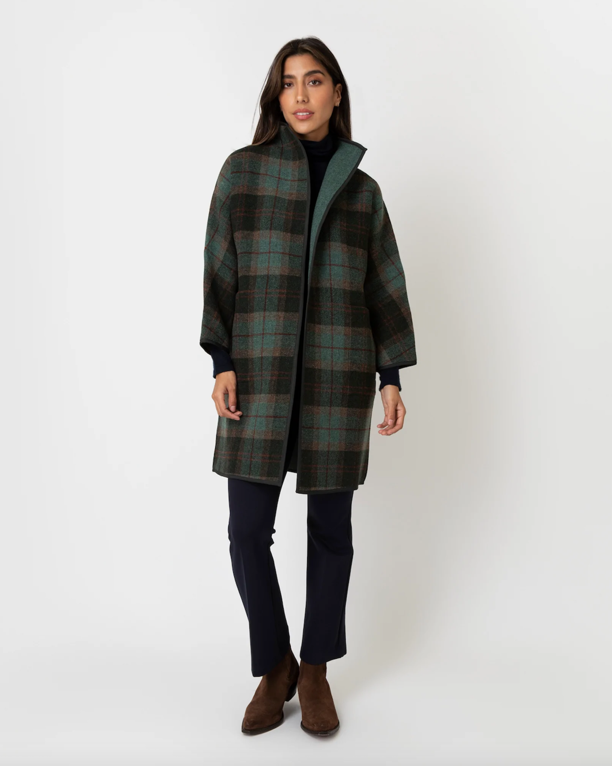 Ann Mashburn Double-Faced Shetland Wool Reversible Kimono Carina Coat ...