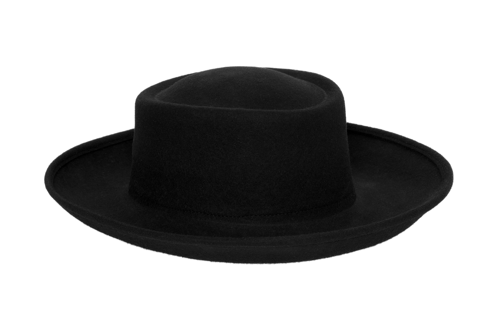 Shallow Brim Gambler Hat in Black Wool | Garmentory