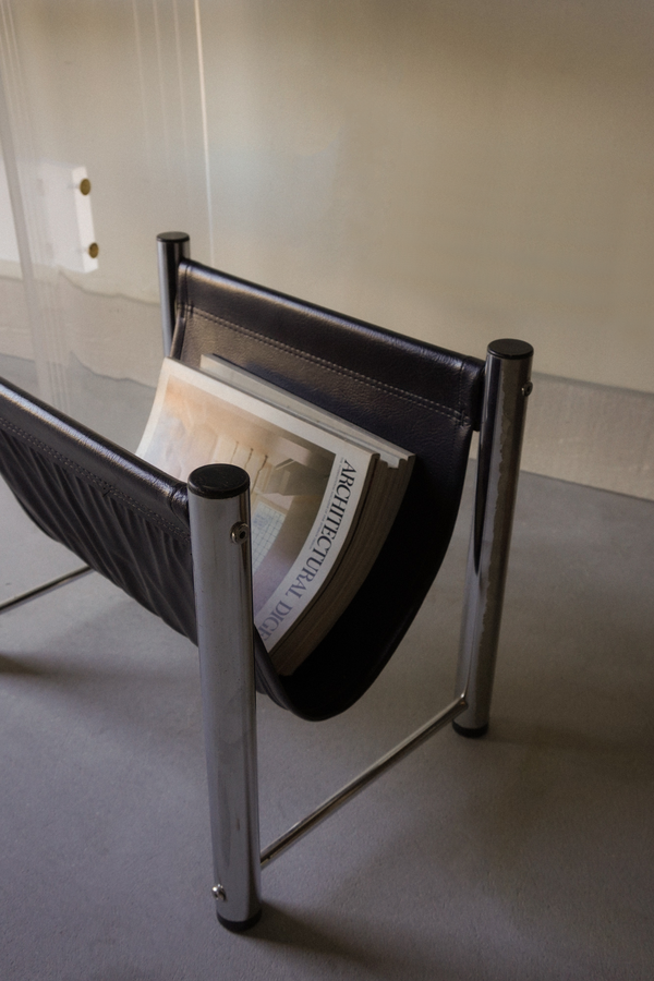 Leigh Collective 1970s Leather & Chrome Magazine Rack | Garmentory