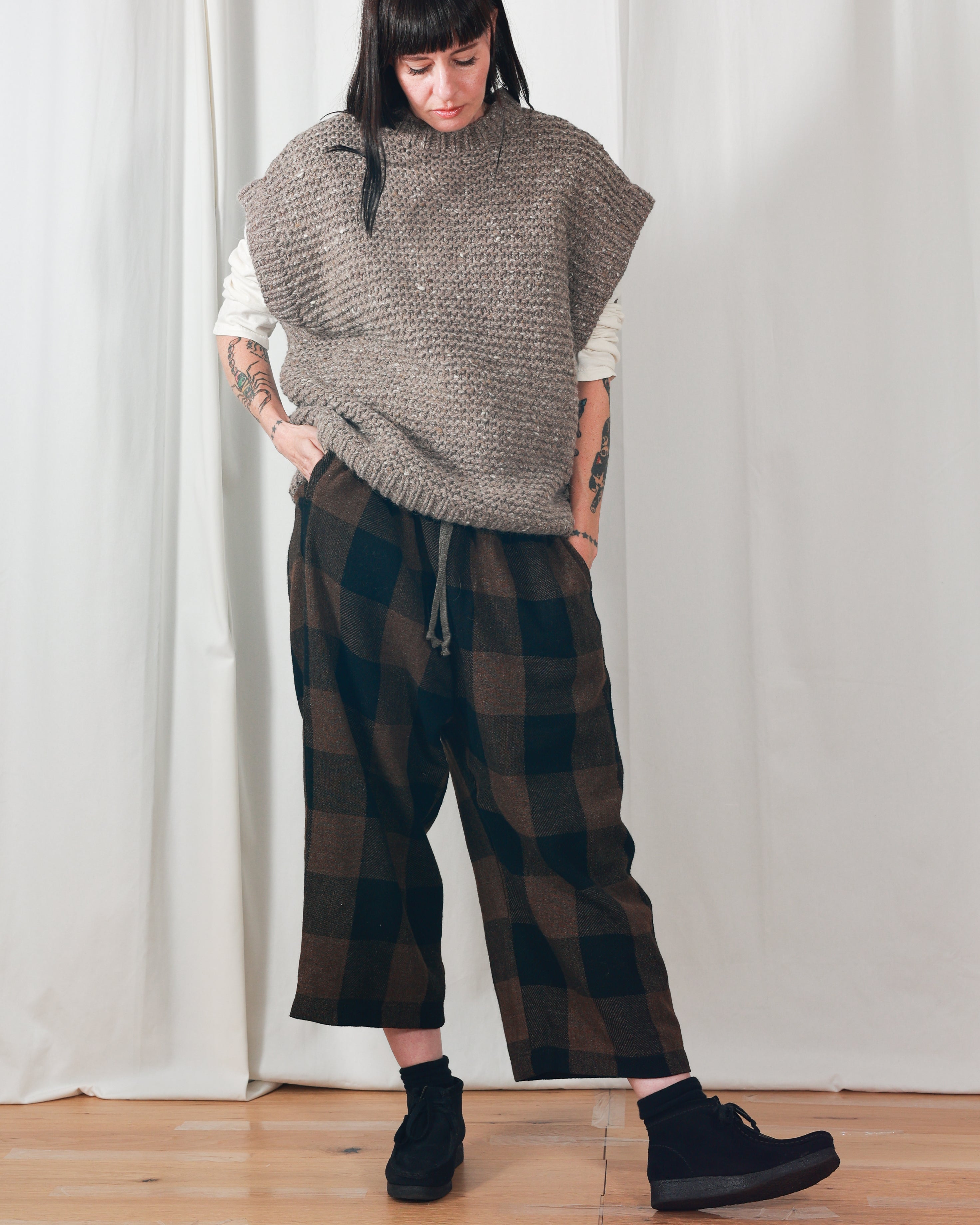 Ichi Antiquites Block Check Pant - Brown | Garmentory