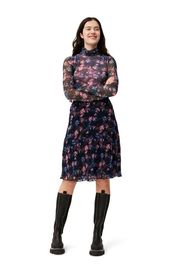 Ganni Sheer Mesh Turtleneck - Lilac Daisy Spray | Garmentory