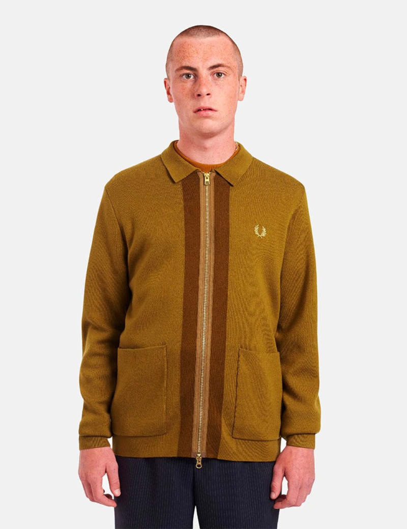 Fred Perry Zip Through Cardigan - Dark Caramel | Garmentory