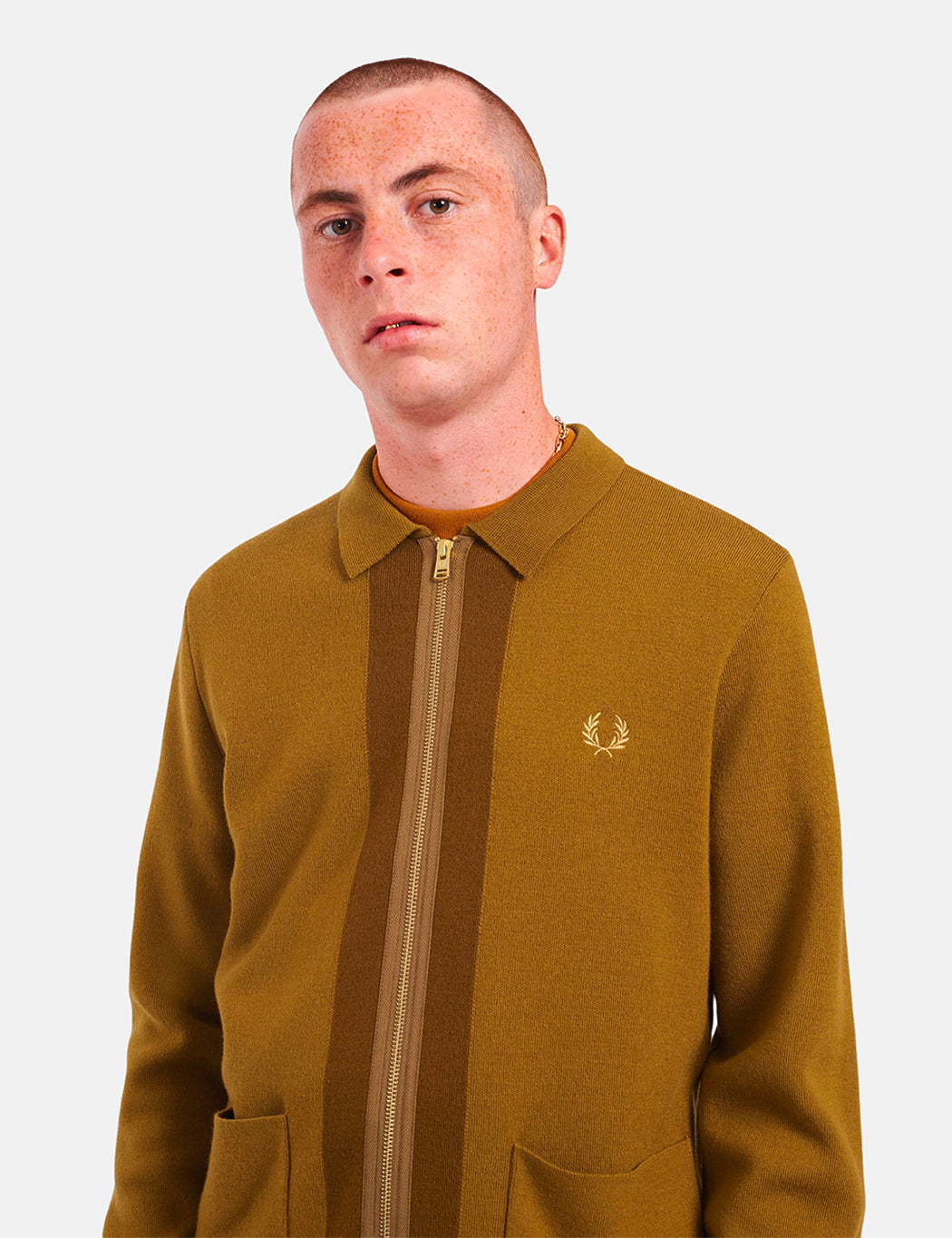 Fred Perry Zip Through Cardigan - Dark Caramel | Garmentory