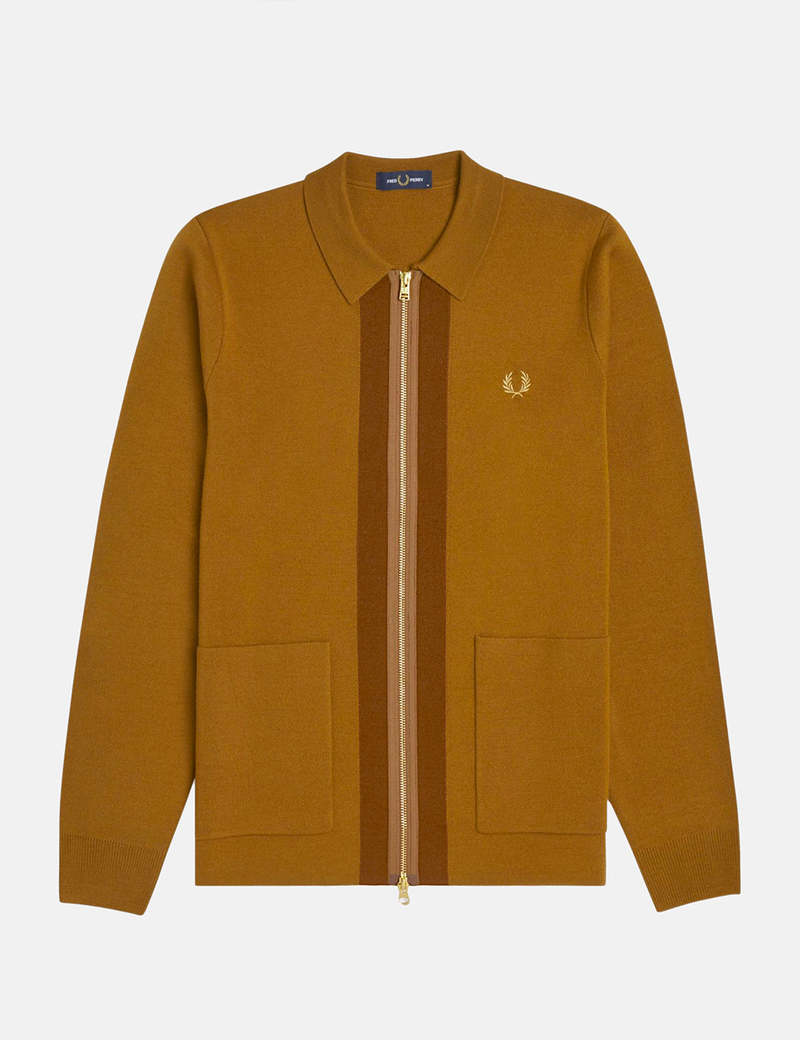 Fred Perry Zip Through Cardigan - Dark Caramel | Garmentory