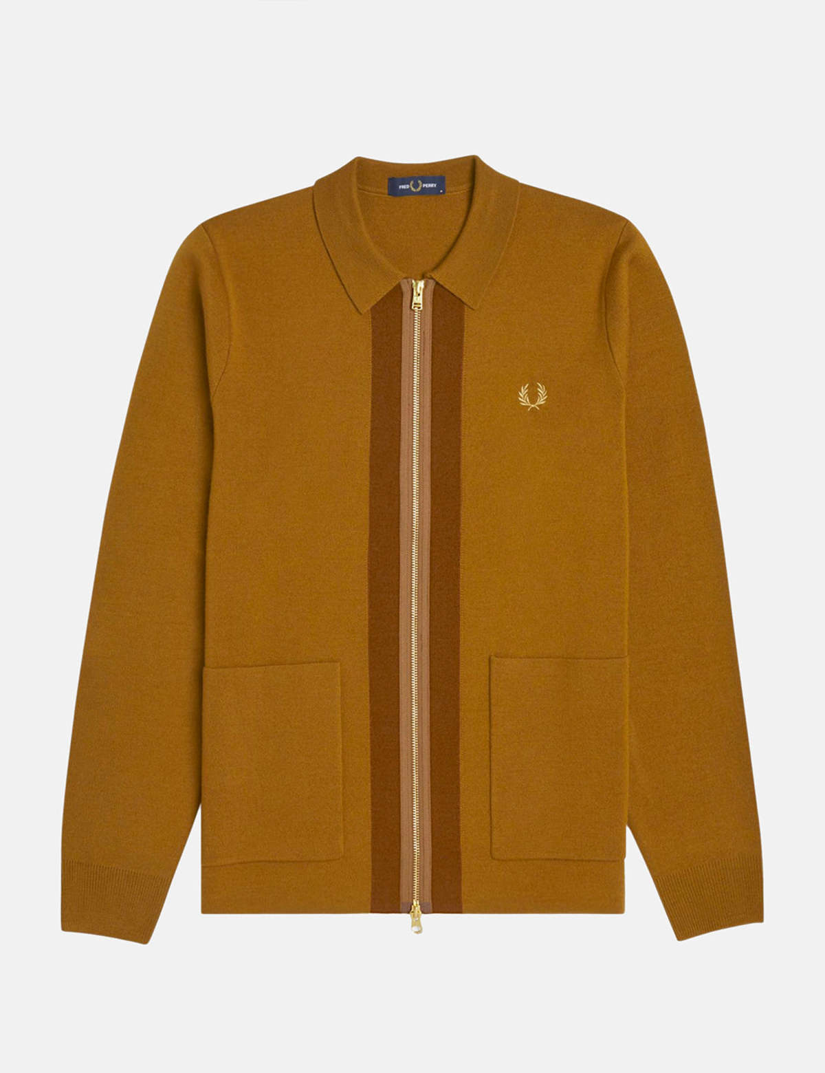Fred Perry Zip Through Cardigan - Dark Caramel | Garmentory