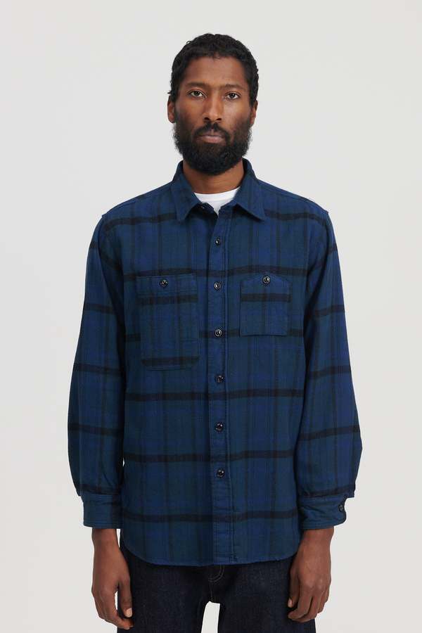 Engineered Garments Plaid Cotton Flannel Work Shirt - Black/Navy ...