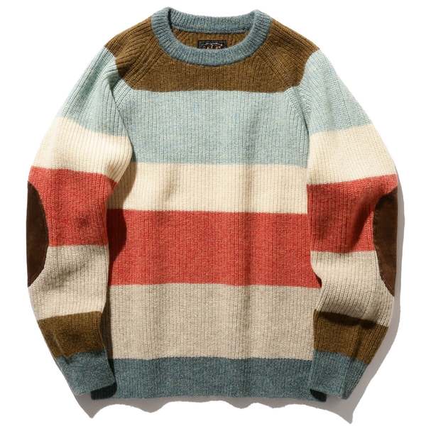 BEAMS PLUS Crew Multi Stripe 5G Wool Sweater | Garmentory
