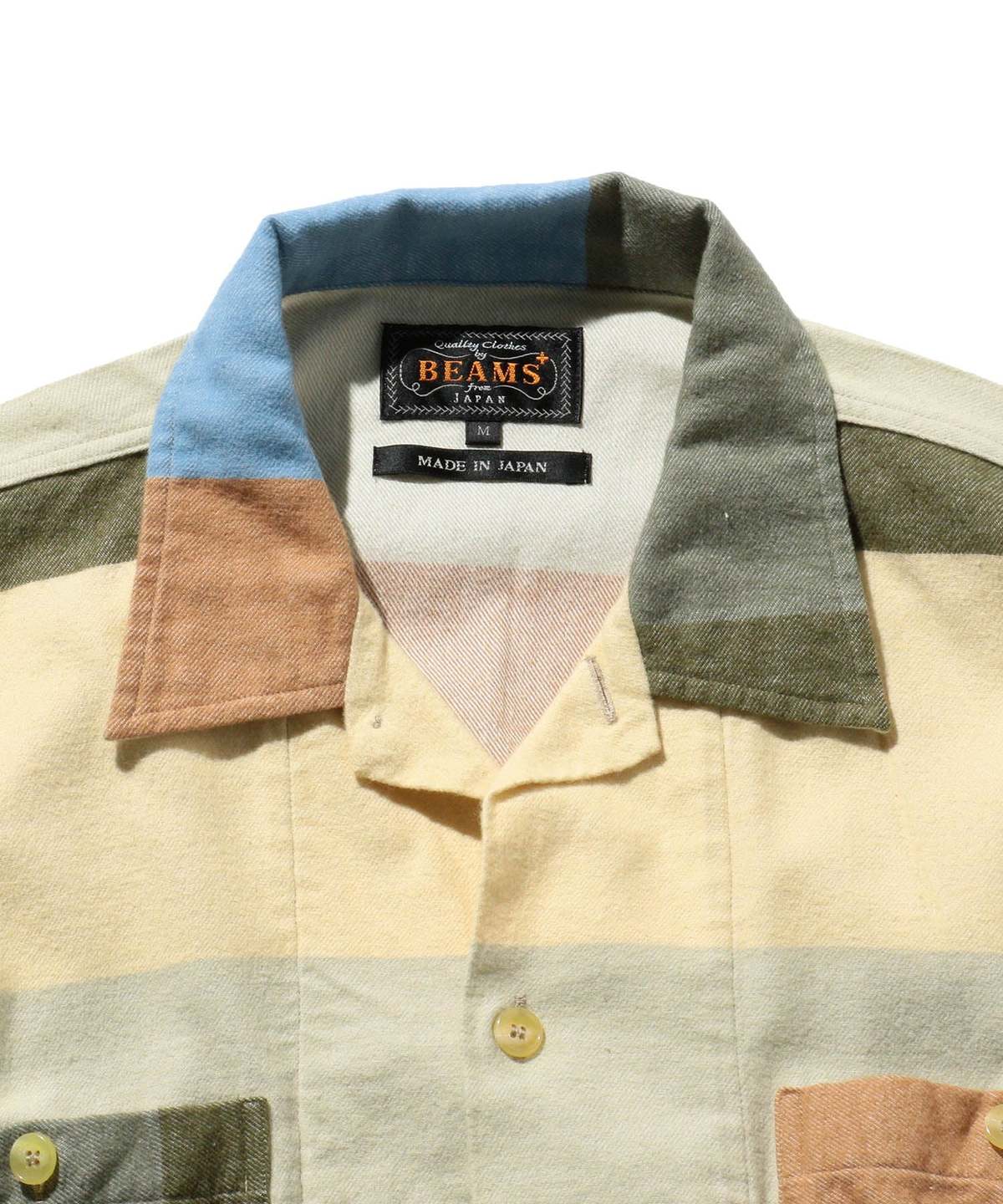 Beams Plus Mil Open Flannel - Multi Stripe Olive | Garmentory