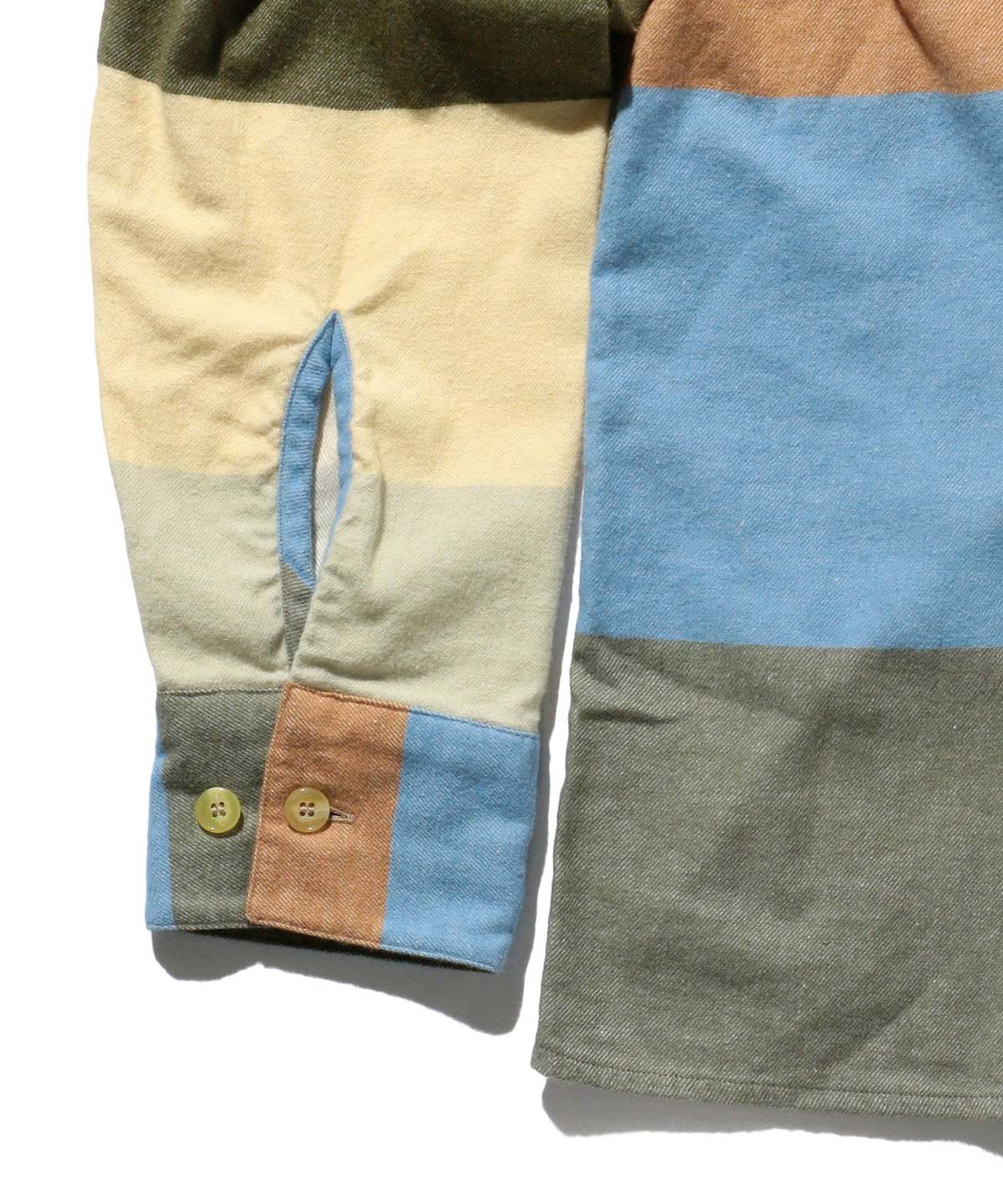 Beams Plus Mil Open Flannel - Multi Stripe Olive | Garmentory