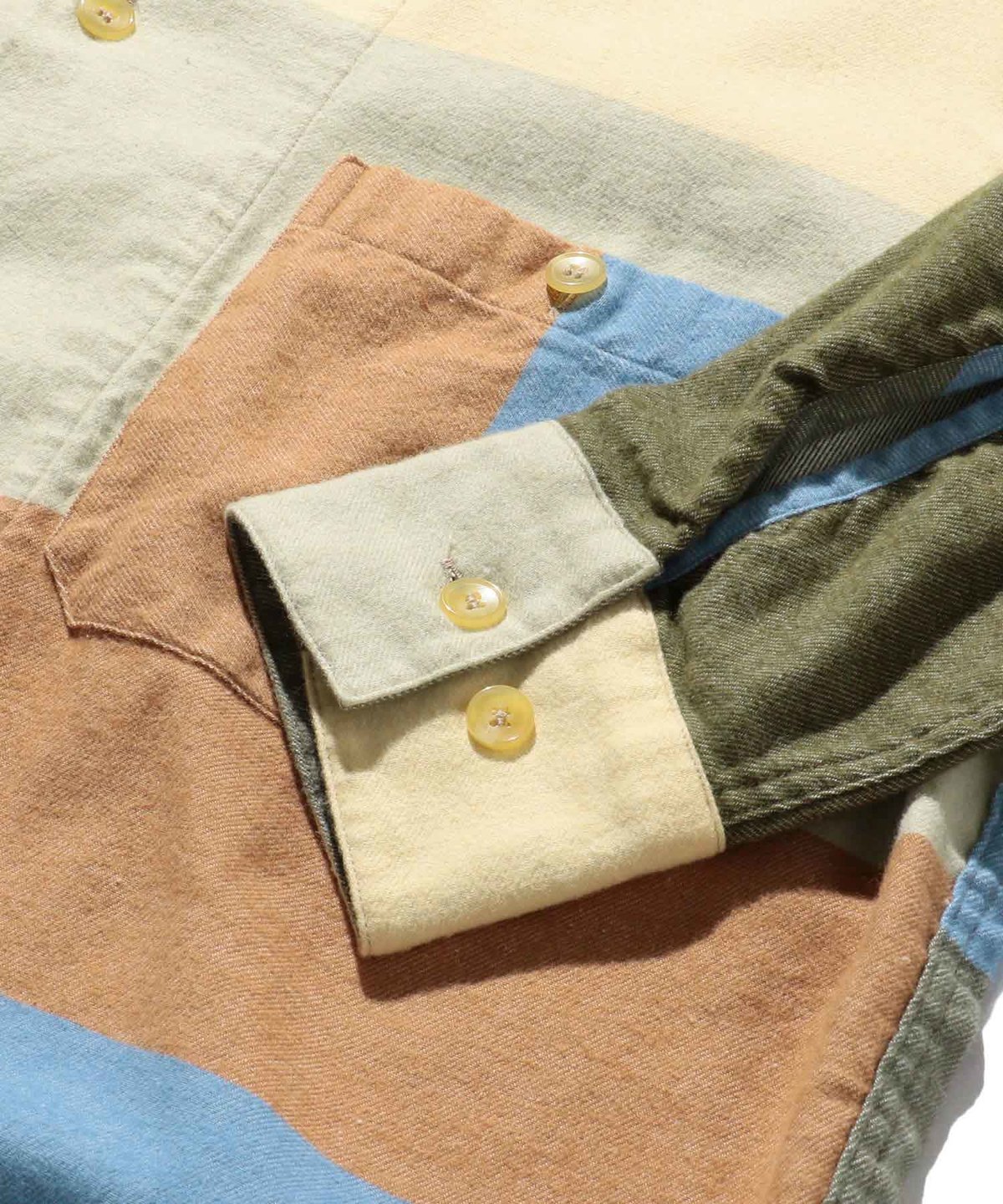 Beams Plus Mil Open Flannel - Multi Stripe Olive | Garmentory