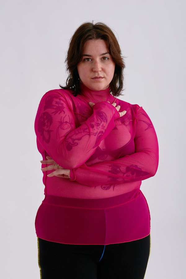 Eliza Faulkner Wave Mesh Turtleneck - Pink | Garmentory