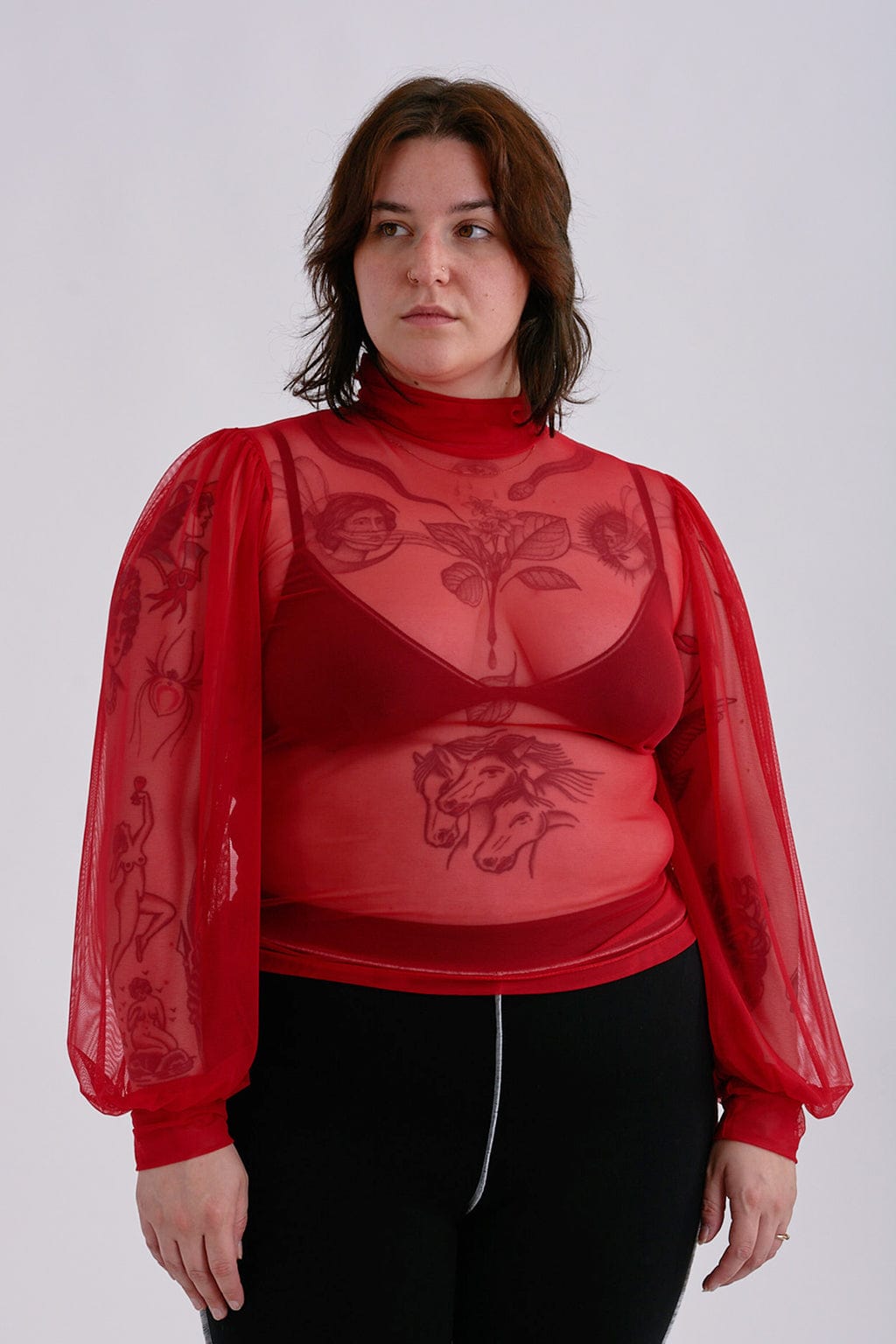 Dolly Mesh Turtleneck Red | Garmentory