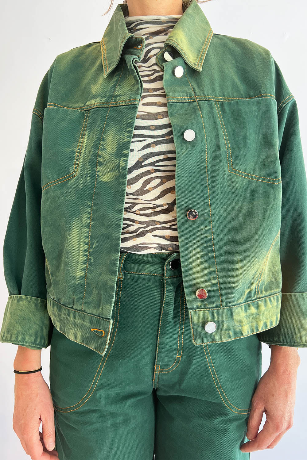Le Cavalier Oversized Denim Jacket - Green Wash | Garmentory