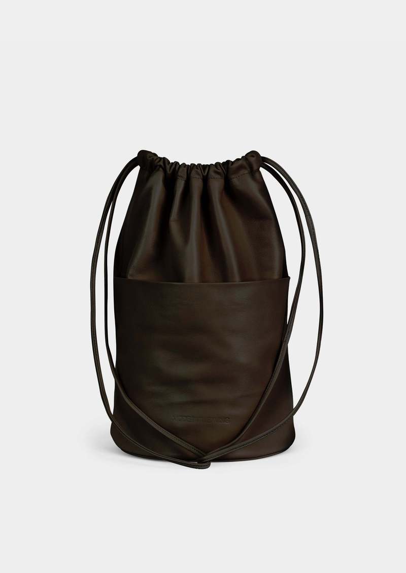 Modern Weaving Gathered Drawstring Bucket - Black | Garmentory