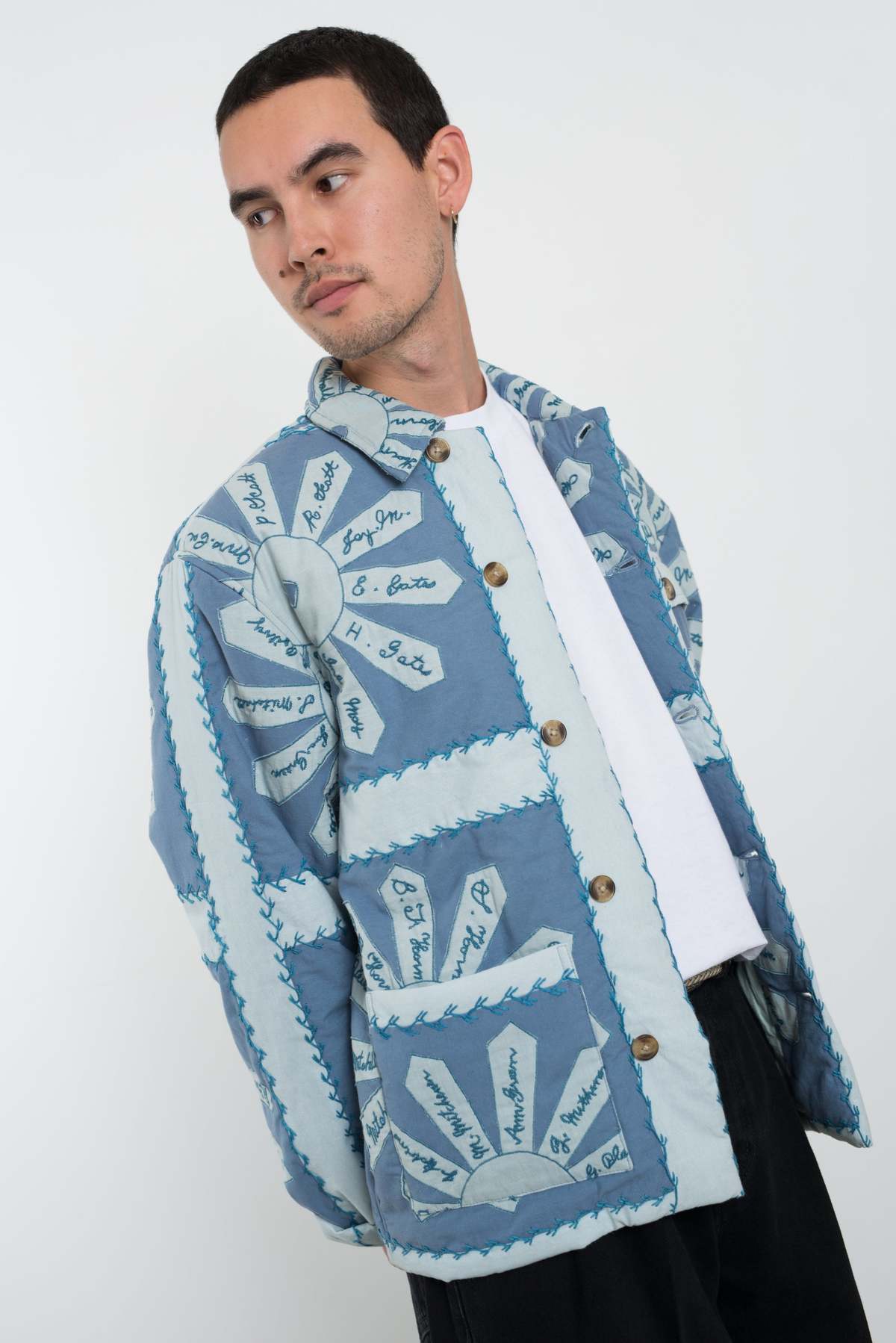 BODE Signature Floral Workwear Jacket - Blue/Cream | Garmentory