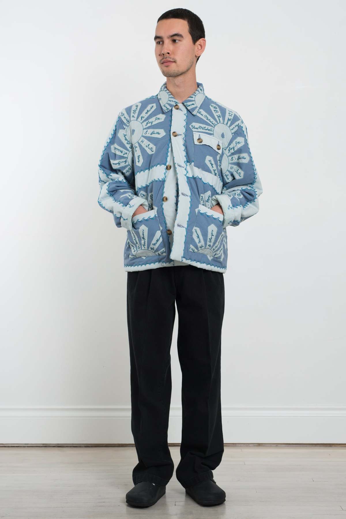 BODE Signature Floral Workwear Jacket - Blue/Cream | Garmentory
