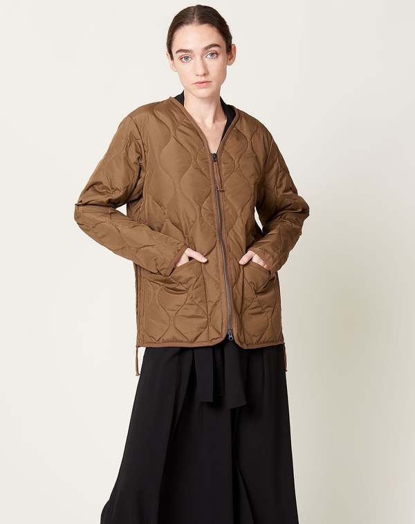 TAION Military Zip V Neck Down Jacket - Light Brown | Garmentory