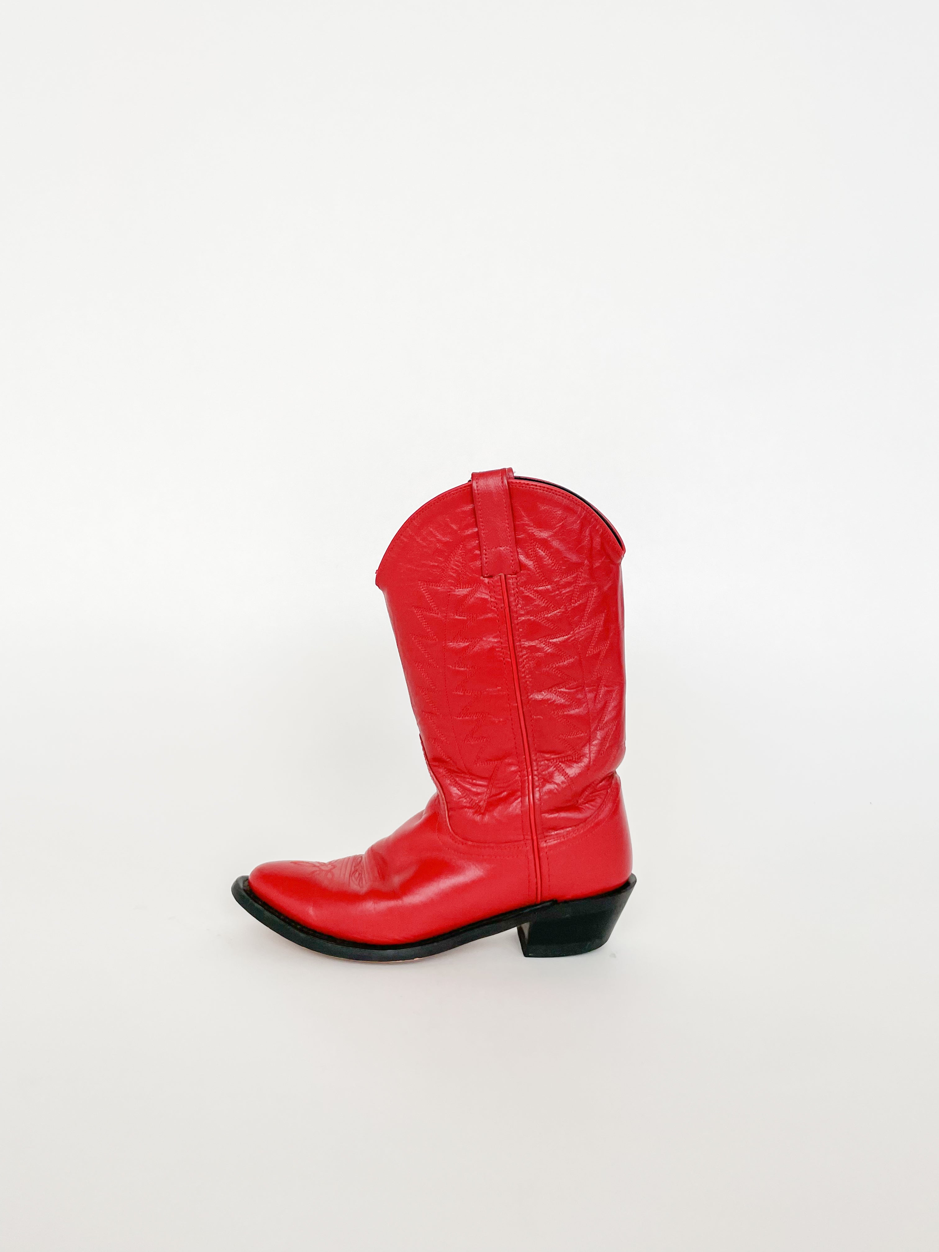 Leather Cowboy Boots - Red | Garmentory