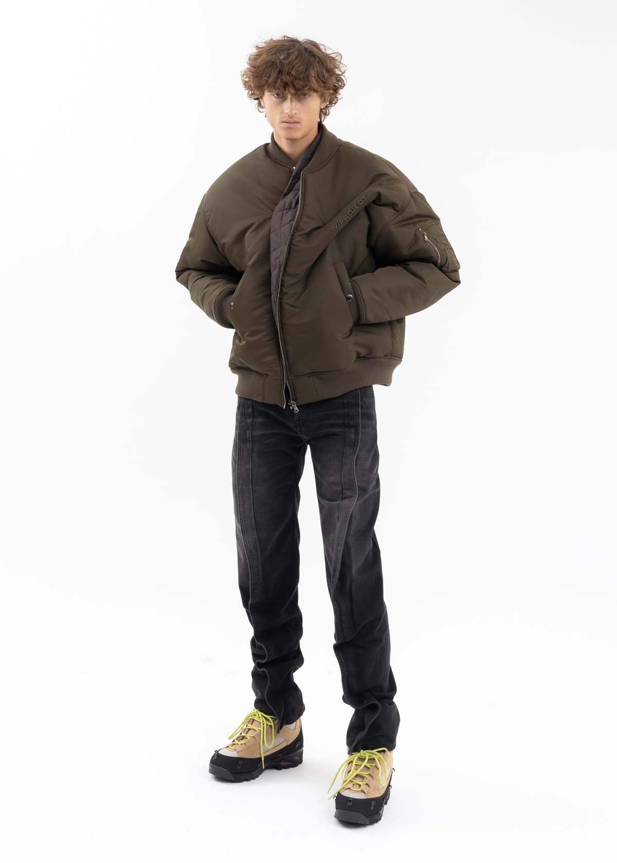 Y/project PINCHED LOGO BOMBER - ARMY GREEN | Garmentory