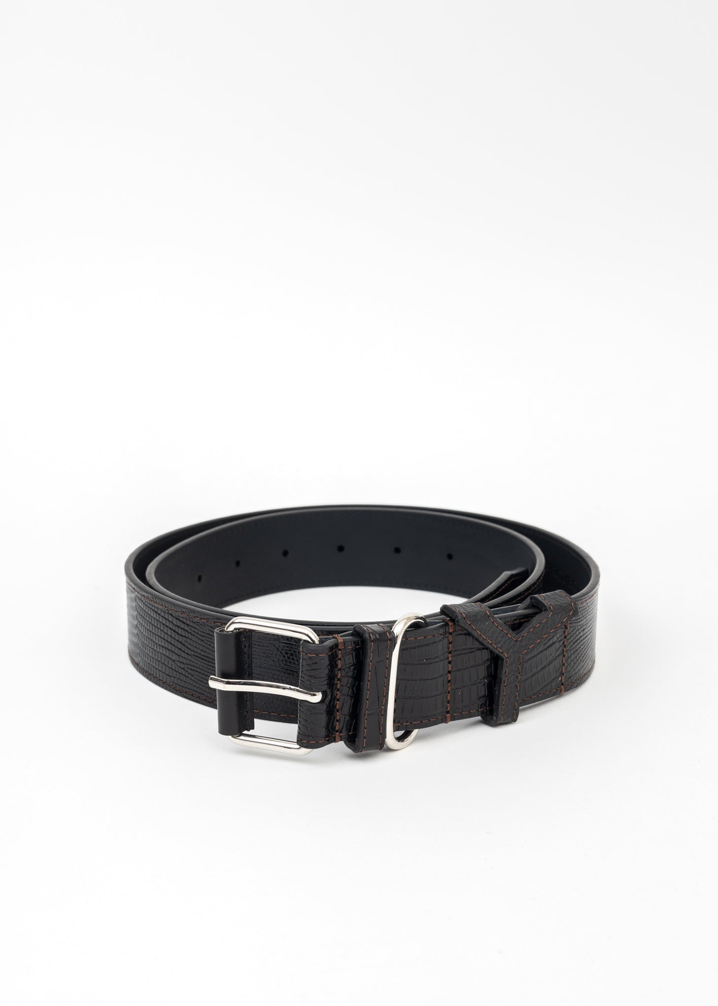 Y/project PATCHWORK Y BELT 35 MM - BLACK / SILVER | Garmentory