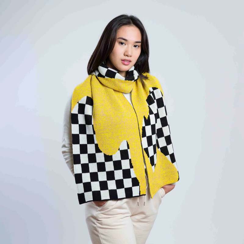 Verloop Checkerboard Spill Scarf - Black/White | Garmentory