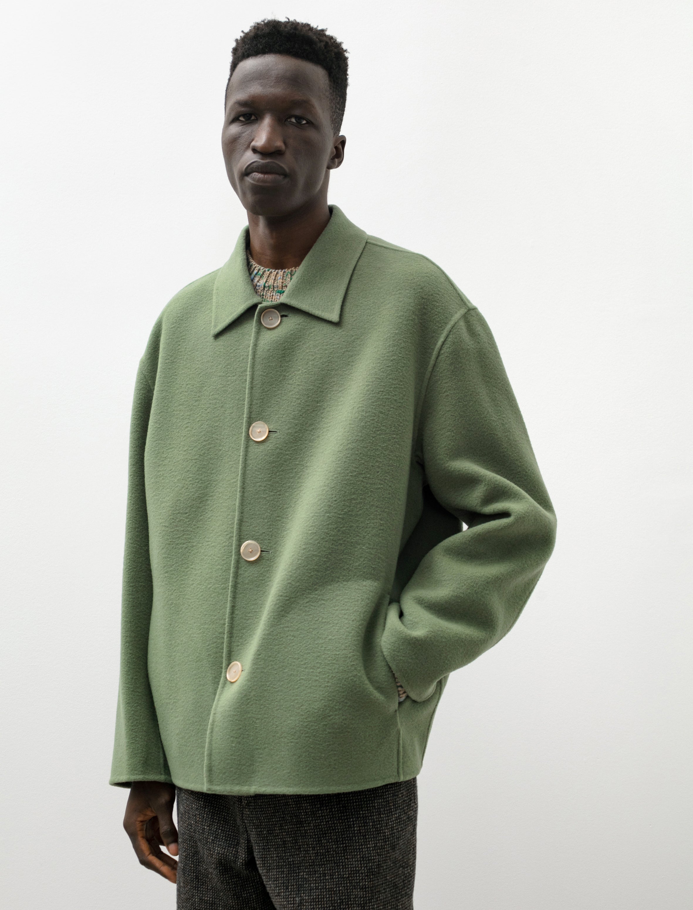Auralee Velour Brushed Wool Melton Hand Sewn Blouson - Green | Garmentory