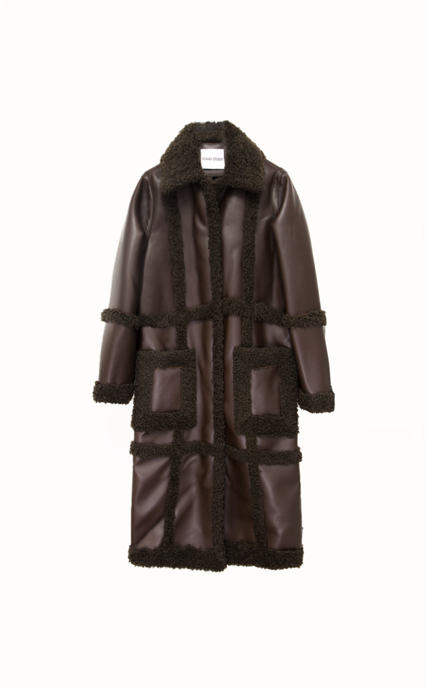 Stand Studio Patrice Faux Shearling Coat - Dark Brown | Garmentory