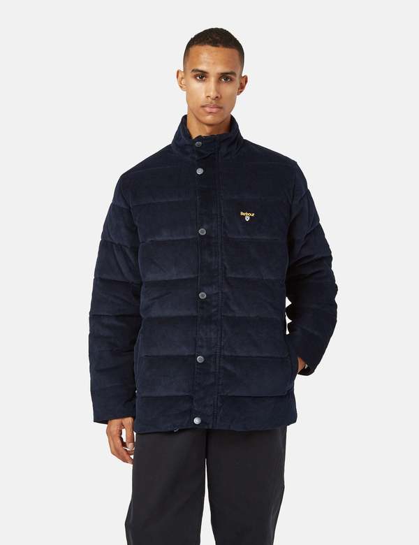 Barbour Crested Baffle Quilt Coat (Cord) - Navy Blue/Ivy Tartan ...