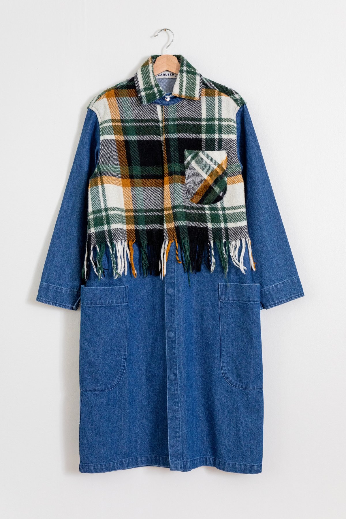 Carleen Harris Duster With Fringe Overlay - Green/White | Garmentory