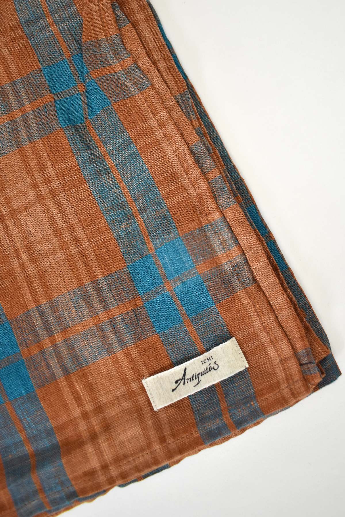 ichi antiquités Linen Check Stole - Brown/Blue | Garmentory