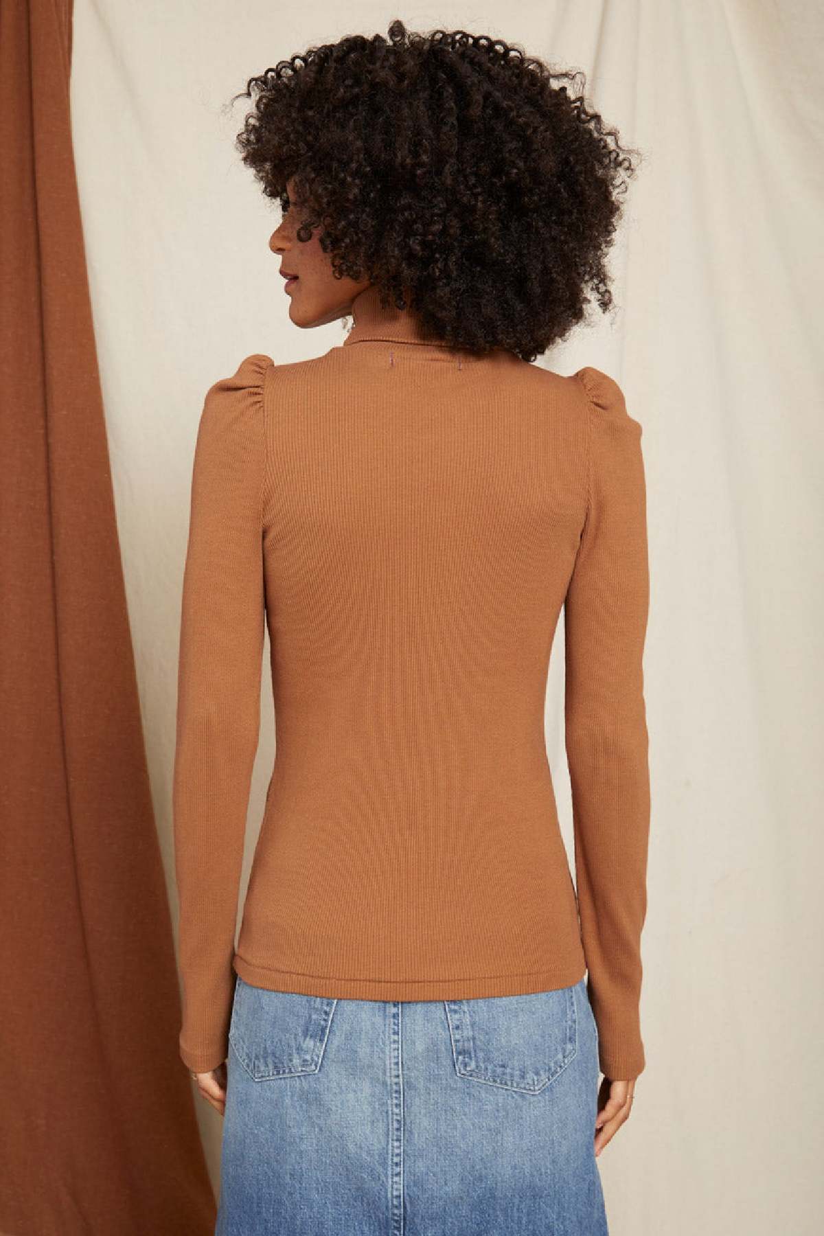 amo denim Puff Sleeve Turtle Neck - Sepia | Garmentory