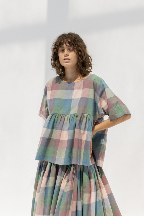 Rujuta Sheth Saddie Top - Watercolor Chex | Garmentory