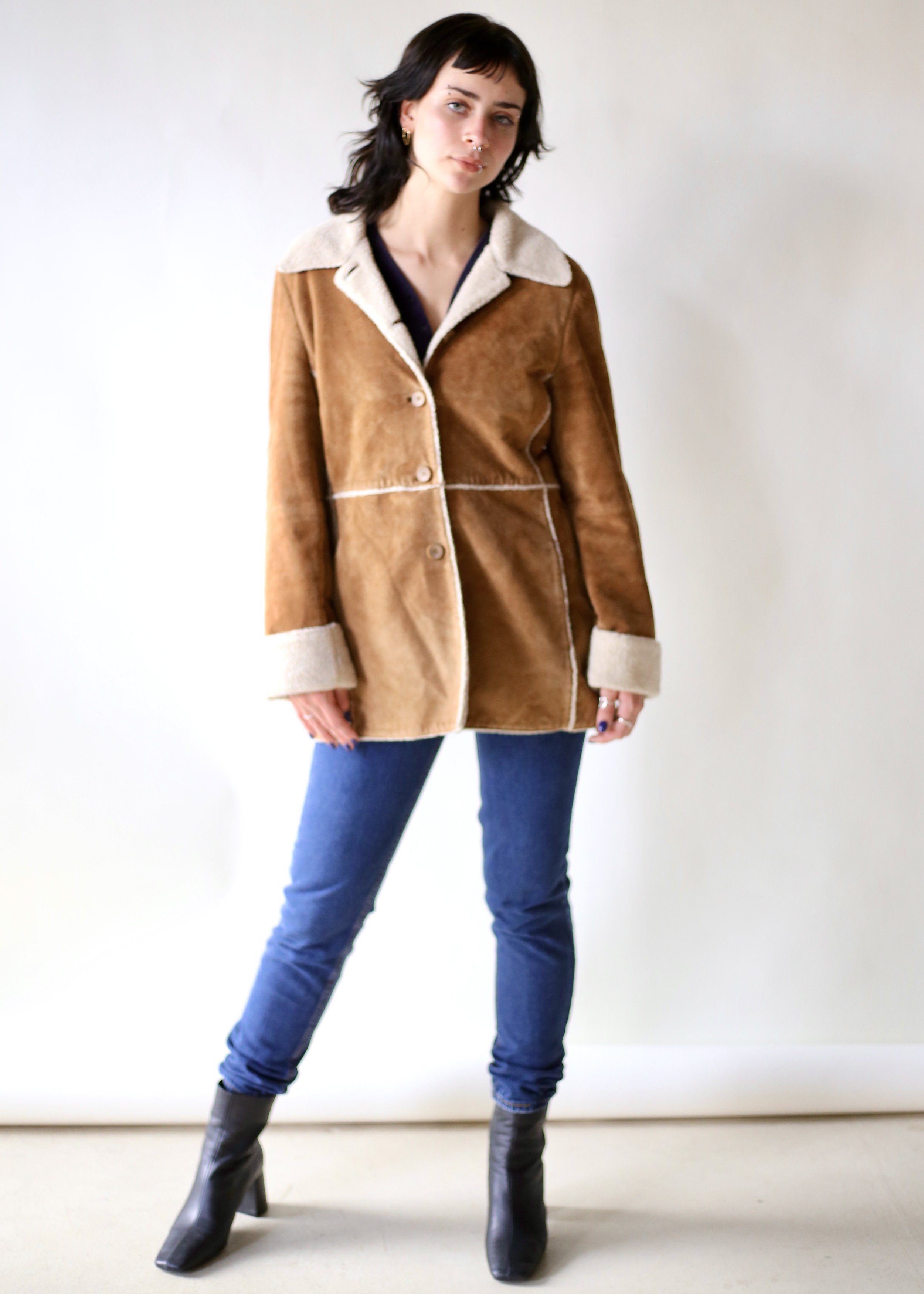 St. John's Bay Leather Panel Sherpa Coat - Brown | Garmentory